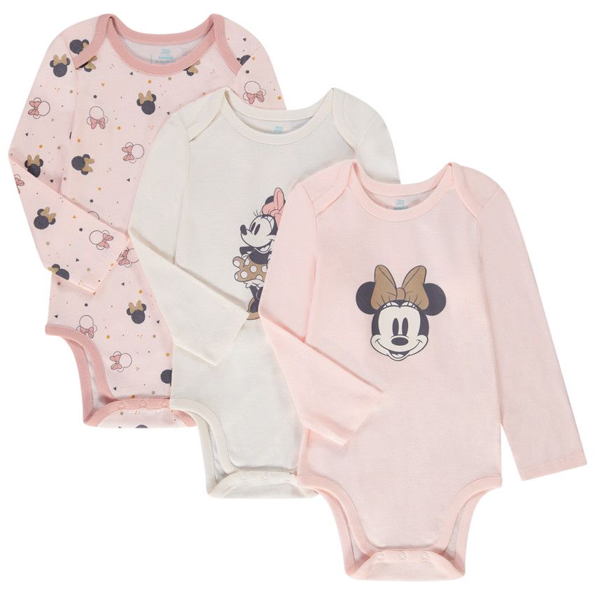 Orchestra Lot de 3 bodies en jersey imprimé Minnie Disney pour bébé fille Rose - 18 mois - Body ...