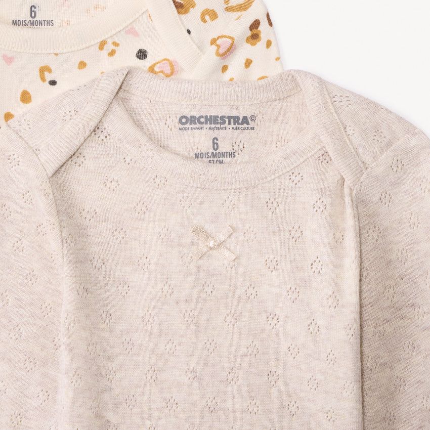 Orchestra Lot de 7 bodies manches longues tachetés pour bébé fille Ecru ...
