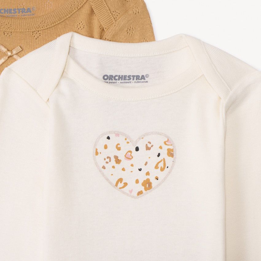 Orchestra Lot de 7 bodies manches longues tachetés pour bébé fille Ecru ...