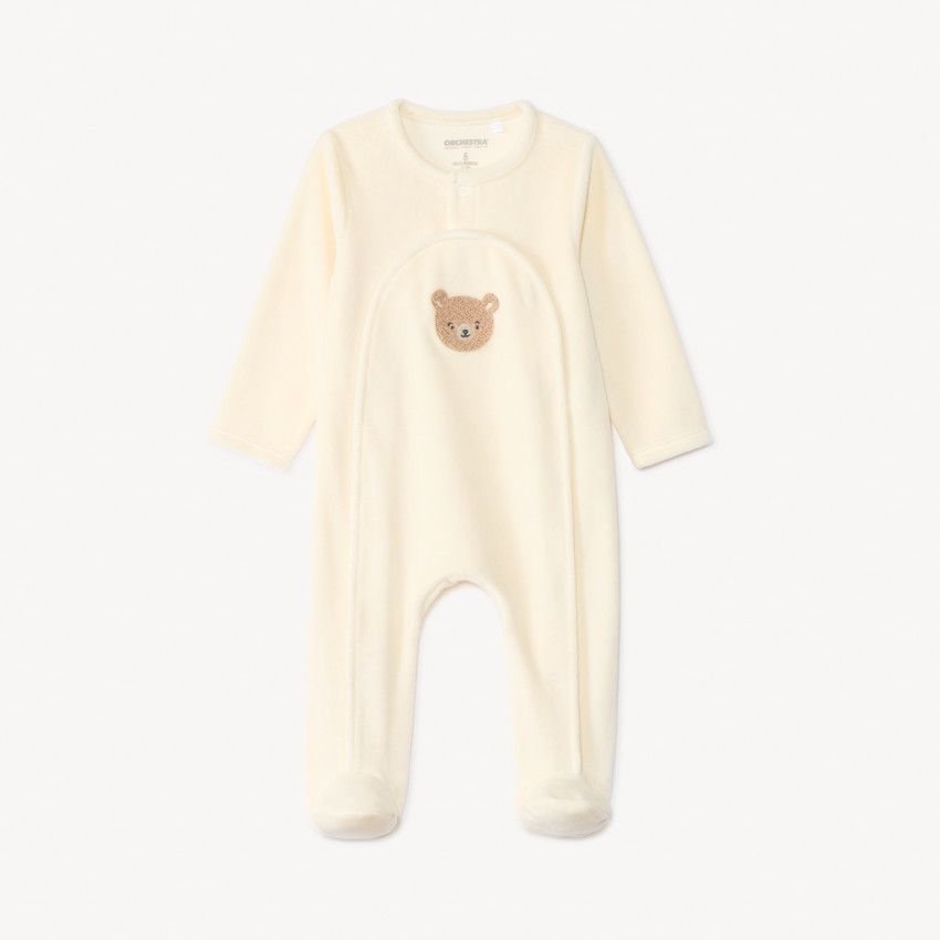 Orchestra Dors-bien en velours avec patch ourson pour bébé Ecru chiné ...