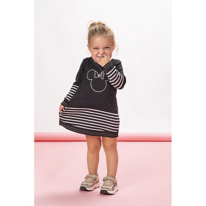 Orchestra Robe manches longues en tricot avec print Minnie Disney et rayures pour bébé fille ...