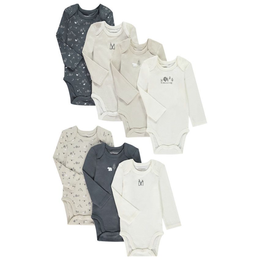 Orchestra Lot de 7 bodies manches longues motifs ski pour bébé Ecru ...