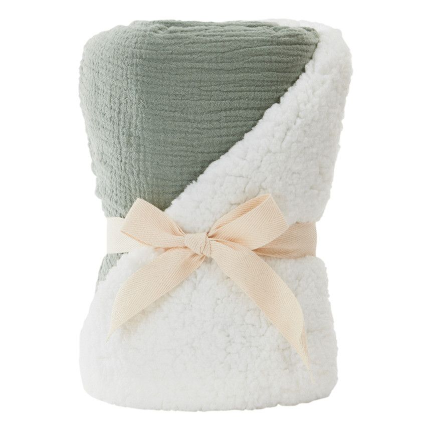 PREMAMAN Couverture en tetra doublée sherpa 80 x 80 cm vert Vert - Drap ...