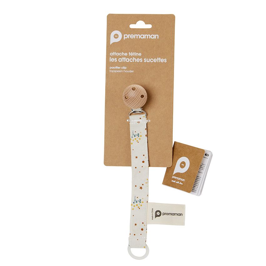 PREMAMAN Attache-sucette à clip en bois Fleurs Jaune - Sucettes et ...