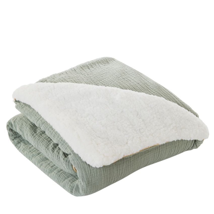 PREMAMAN Couverture en tetra doublée sherpa 80 x 80 cm vert Vert - Drap ...
