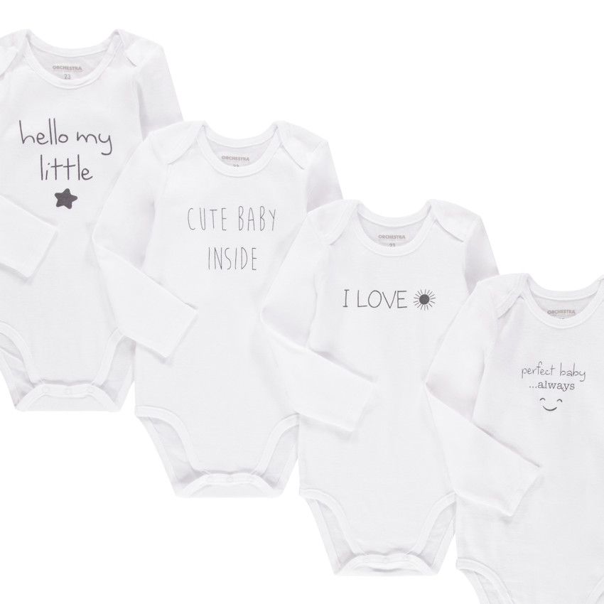 Orchestra Lot de 7 bodies manches longues en coton bio à message Blanc ...