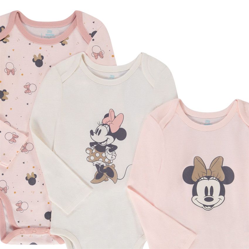 Orchestra Lot de 3 bodies en jersey imprimé Minnie Disney pour bébé fille Rose - 18 mois - Body ...