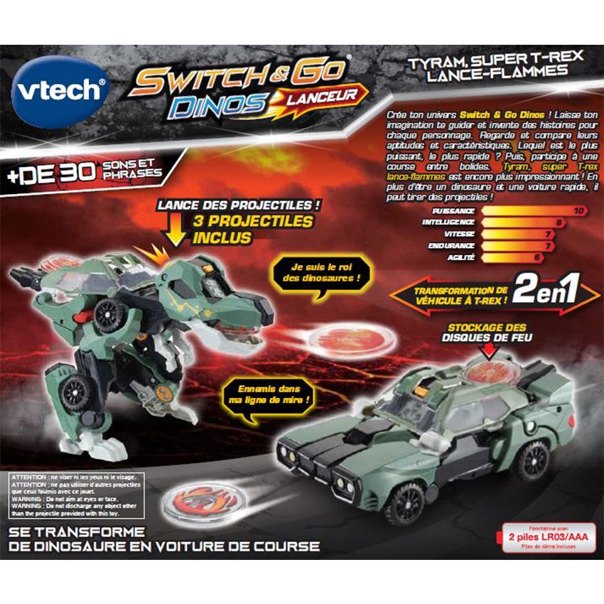 VTECH Switch & Go Dinos Tyram le super T-Rex lance flammes Soft Taupe ...