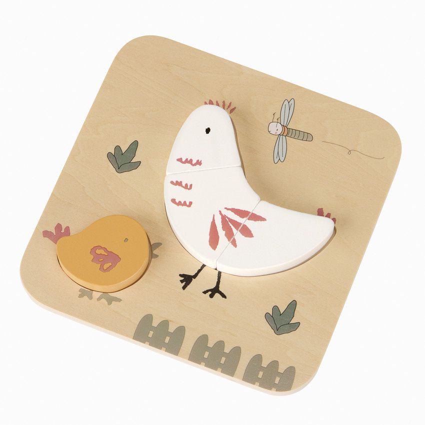 PREMAMAN Puzzle en bois 4 pièces Poule et son poussin Blanc - Jouet d ...