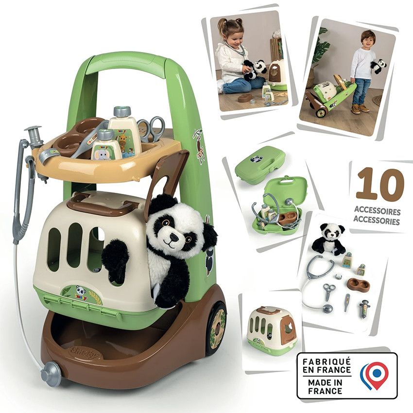 Smoby Chariot vétérinaire avec peluche panda Bleu - Jouets 2ème Age ...
