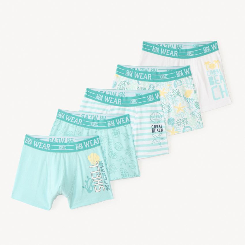 Orchestra Lot de 5 boxers motifs coquillages pour garçon Bleu - 12 ans ...