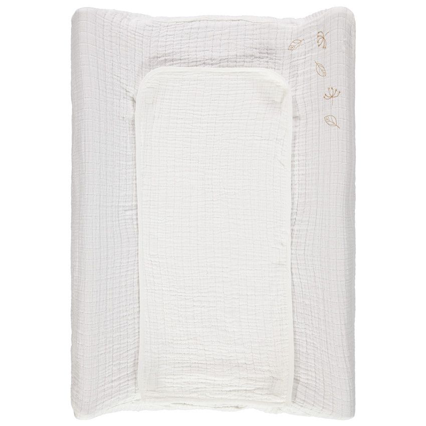 PREMAMAN Housse de matelas à langer en tétra à broderies florales Ecru ...