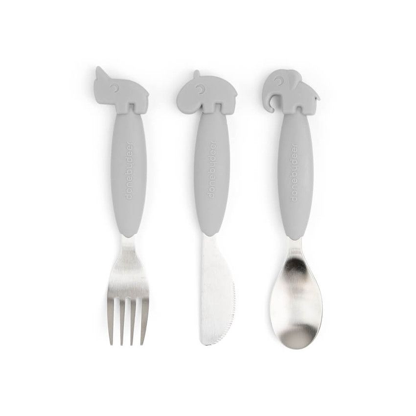 DONE BY DEER Lot de 3 couverts easy-grip Deer Friends gris Soft Taupe ...