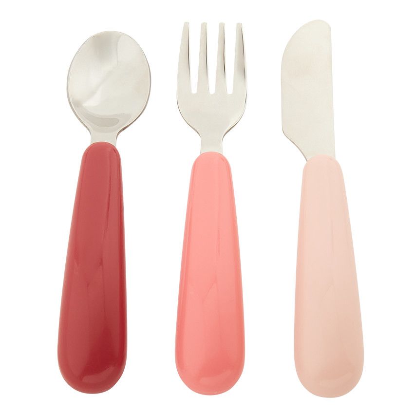 PREMAMAN Set de 3 couverts Yummix en métal - Rose Soft Taupe - Repas ...