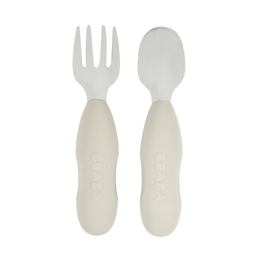 BEABA Lot de 2 pré-couverts en inox velvet grey Soft Taupe - Repas 2ème ...