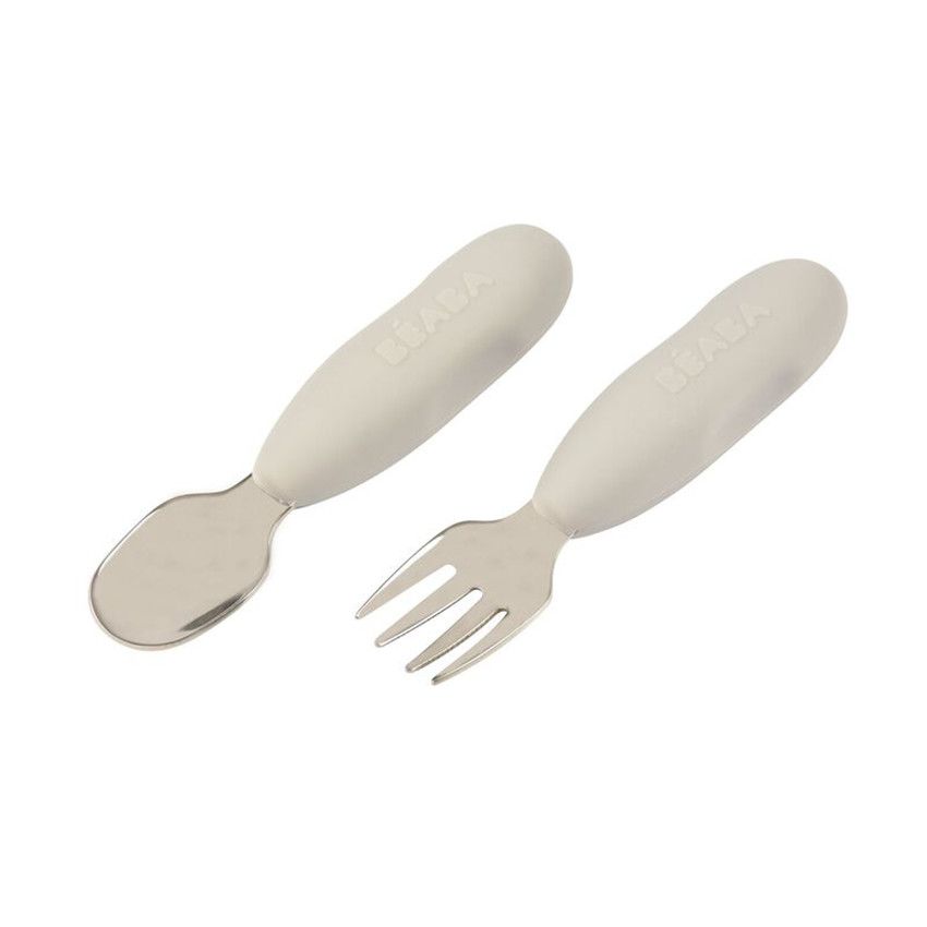 BEABA Lot de 2 pré-couverts en inox velvet grey Soft Taupe - Repas 2ème ...
